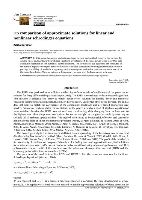 Pdf On Comparison Of Approximate Solutions For Linear And Nonlinear Schrodinger Equations