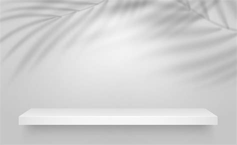 회색 배경에 야자수 잎 실루엣의 그림자 오버레이가있는 흰색 선반 여름 포스터를위한 햇빛 효과 벡터 모형 템플릿 그림자에 대한 스톡 벡터 아트 및 기타 이미지 Istock