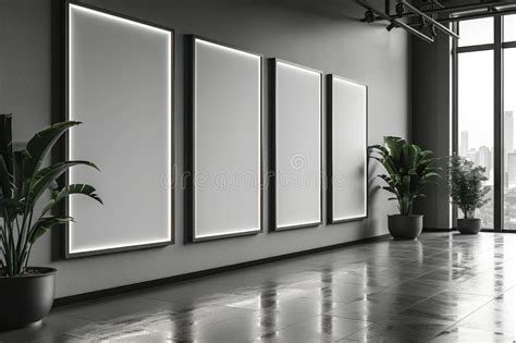 Urban Gallery With Blank White Frames Perfect For Exhibitions Or Interior Decor Stock Image