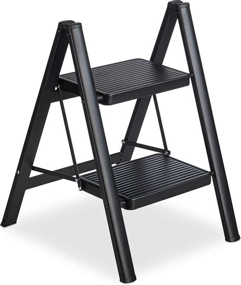 Relaxdays Foldable Ladder 2 Steps Steel Load Up To 120 Kg Foldup Both Sides Hxwxd 60 X 42