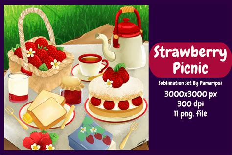 Strawberry Picnic Sublimation Set Graphic By Pamaripai · Creative Fabrica