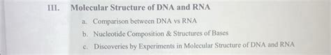 Solved I Molecular Structure Of DNA And RNA A Comparison Chegg