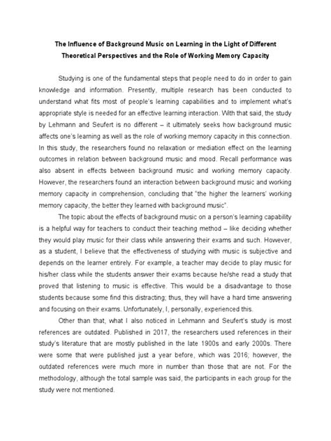 The Influence Of Background Music On Learning In The Light Of Different Theoretical Perspectives