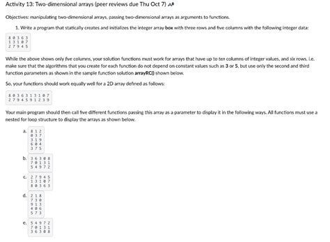 solved activity 13 two dimensional arrays peer reviews due