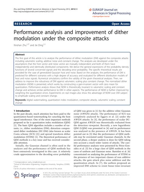 Pdf Performance Analysis And Improvement Of Dither Modulation Under The Composite Attacks