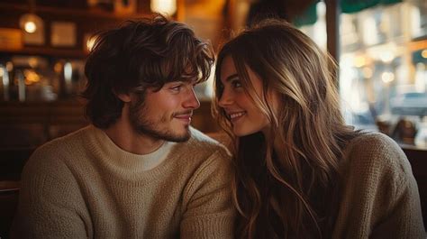A Romantic Scene Unfolds In A Cozy Cafe As A Couple Premium Ai Generated Image