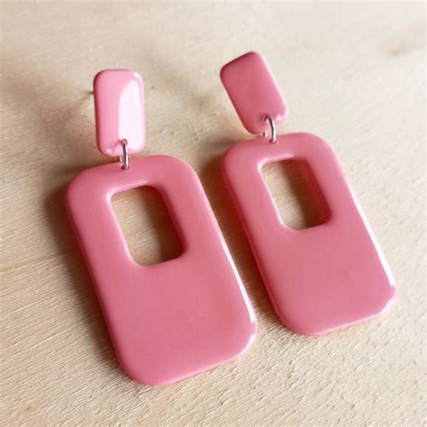 Pink Retro Rectangle Earrings Soozities