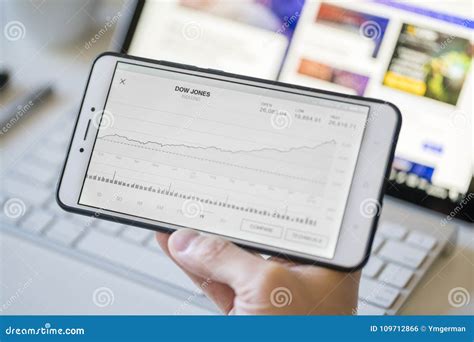 analyzing the chart of dow jones industrial average on a smartphone