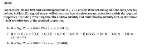 Solved Fields For Each Set R And First And Second Chegg Com