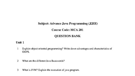 Mca 201 Question Bank Advance Java Programming J2ee Studocu