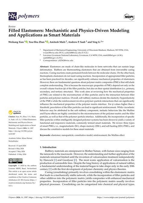 PDF Filled Elastomers Mechanistic And Physics Driven Modeling And Applications As Smart Materials