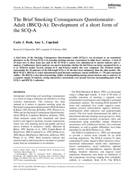 Pdf The Brief Smoking Consequences Questionnaire Adult Bscq A