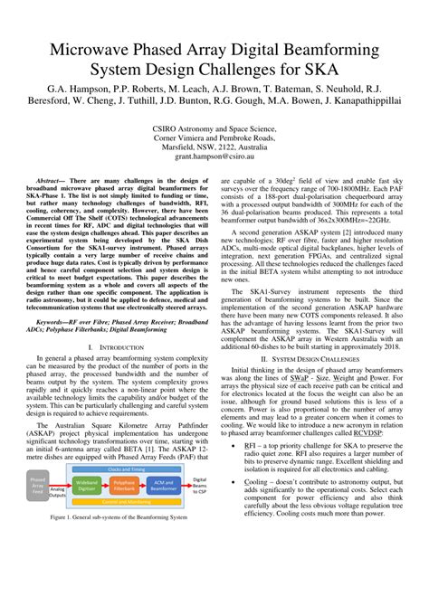Pdf Microwave Phased Array Digital Beamforming System Design Challenges For Ska
