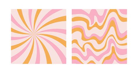 복고풍 그루비 프린트 세트 트렌디한 트리피 스타일의 배경 사이키델릭 스타일의 뒤틀리고 왜곡된 벡터 텍스처 왜곡이 있는 추상적인 포스터입니다 미니멀한 노란색과 분홍색 아트