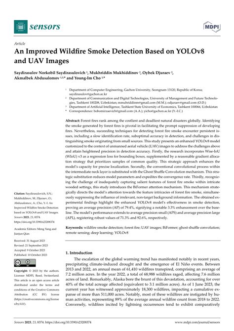Pdf An Improved Wildfire Smoke Detection Based On Yolov8 And Uav Images