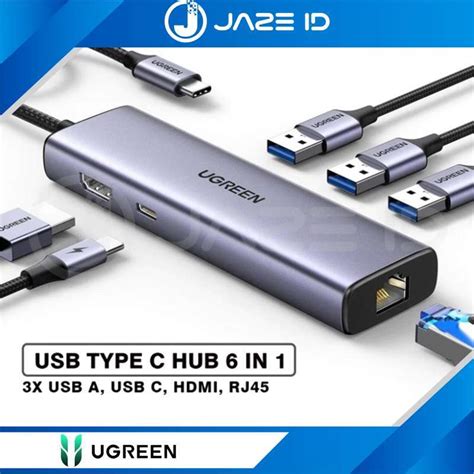 Jual Ugreen Usb Hub Type C 6 In 1 Usb 3 0 Hdmi 4k 60hz Sd Tf Card Rj45 Lan 15598 Di Seller