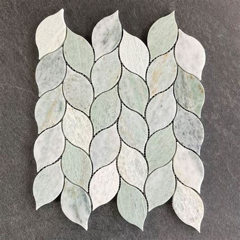 5 Pieces Of Ming Green Leaf Pattern Marble Mosaic Tile Wall Tile