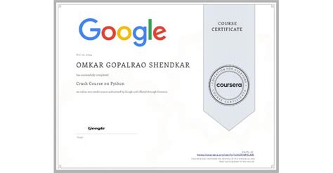Omkar Shendkar On Linkedin Completion Certificate For Crash Course On