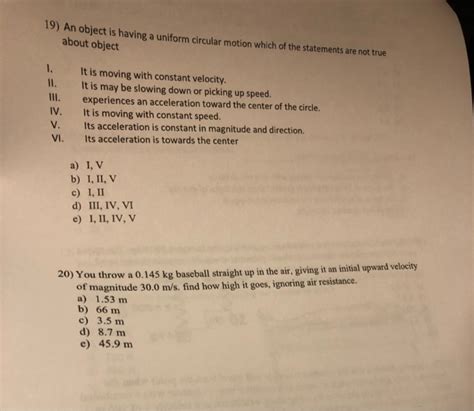 Solved 19 An Object Is Having A Uniform Circular Motion