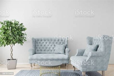 소파와 안락의자 무화과 나무와 카펫 인테리어 모형 빈 회색 구조벽 0명에 대한 스톡 사진 및 기타 이미지 0명 가정의 방