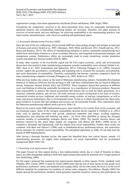 The Development Of Sustainable Manufacturing Practices And Sustainable Performance In Malaysian