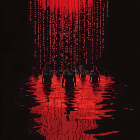 Criminal Hacker Emerges From The Water Red Color Matrix Style Binary