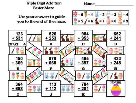 Triple Digit Addition With Regrouping Easter Math Maze Teaching Resources
