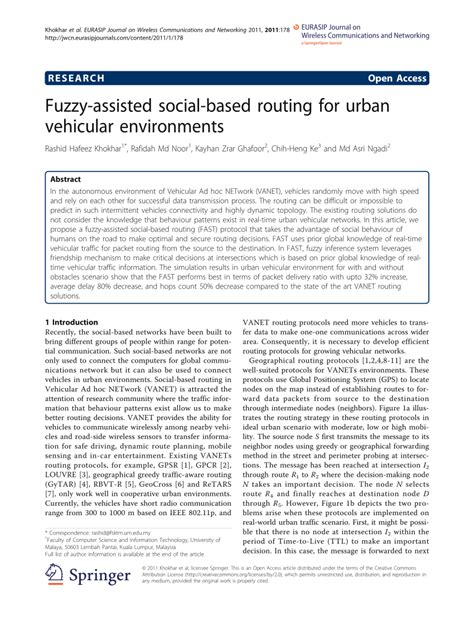 Pdf Fuzzy Assisted Social Based Routing For Urban Vehicular Environments
