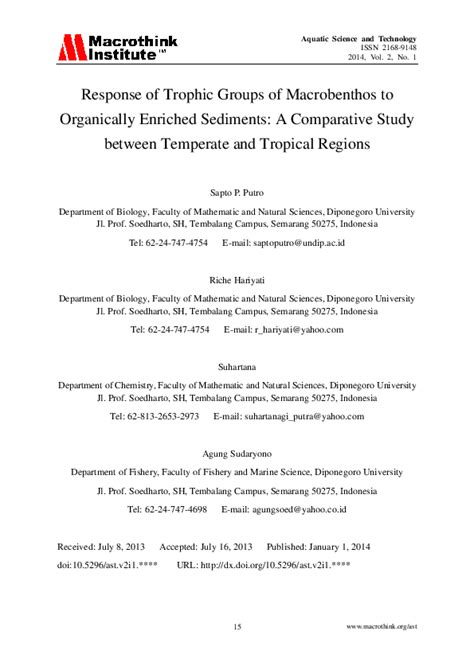 Pdf Response Of Trophic Groups Of Macrobenthos To Organically Enriched Sediments A