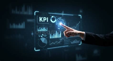A Businessperson S Hand Interacts With A Digital Interface Displaying Kpi Key Stock