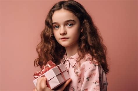 Premium Ai Image Excited Pretty Lady In Dress Holding T Boxes Over