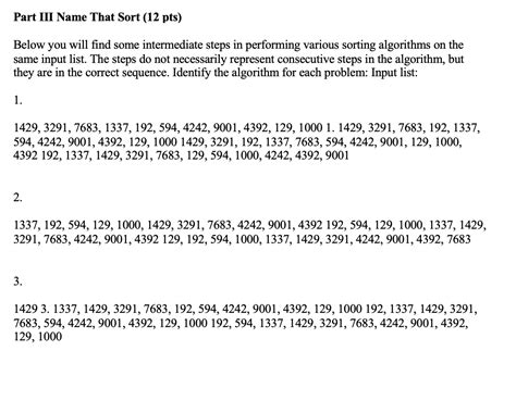 Solved Part Iii Name That Sort 12 Pts Below You Will Find