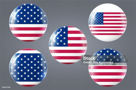 미국의 국기와 유리 빛 공입니다 둥근 구 격리 된 아이콘입니다 배지 또는 버튼 미국 국가 상징입니다 템플릿 디자인 벡터 그림
