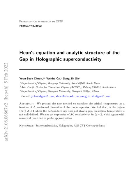 Pdf Heuns Equation And Analytic Structure Of The Gap In Holographic