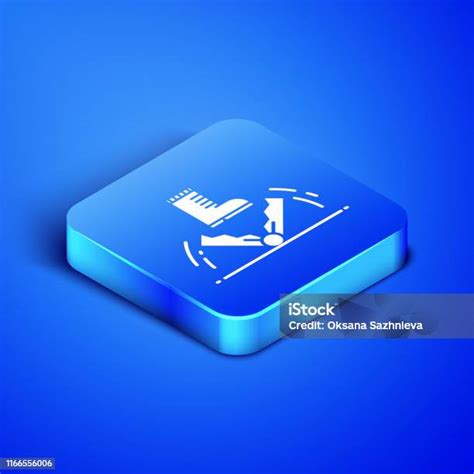 파란색 배경에 격리 된 등각 투영 트랩 사냥 아이콘입니다 파란색 사각형 버튼입니다 벡터 일러스트레이션 강철에 대한 스톡 벡터 아트 및 기타 이미지 Istock