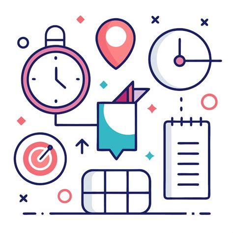 Colorful Line Icons Of Time Management Organization And Location With Arrow Premium Ai