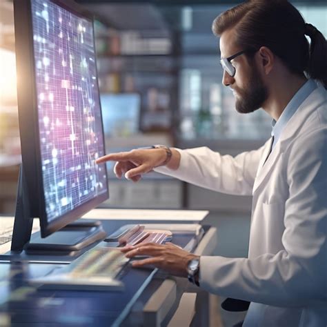 premium photo a researcher analyzing dna microarray data on a