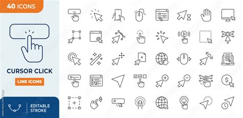 Pointer And Cursor Line Editable Icon Set Containing Touch Gesture Selection Computer Mouse