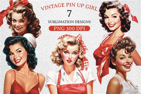 Vintage Pin Up Girl Sublimation Bundle Illustration Clipart Designs Png Crafthousesvg