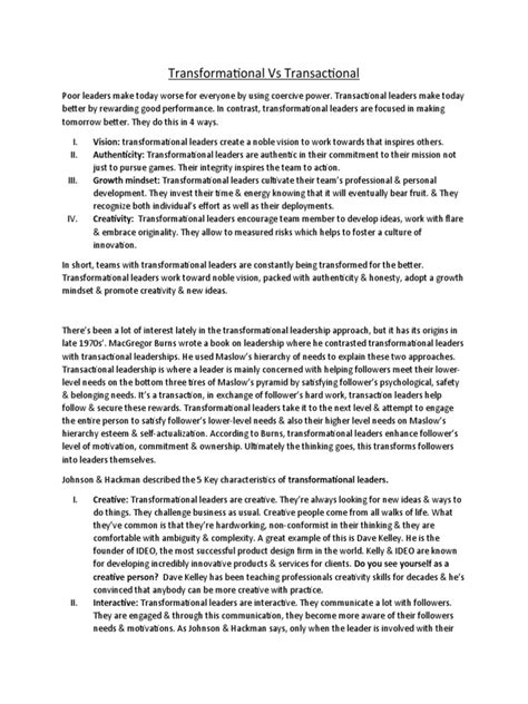 Transformational Transactional Pdf Transformational Leadership