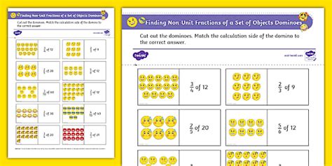 👉 Finding Non Unit Fractions Of A Set Of Objects Emoticon Dominoes