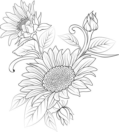 Illustration Of A Sunflower Vector Sketch Pencil Art Bouquet Floral