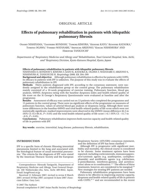 Pdf Effects Of Pulmonary Rehabilitation In Patients With Idiopathic Pulmonary Fibrosis