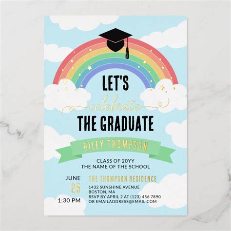 Green Rainbow Clouds Lets Celebrate The Graduate Foil Invitation