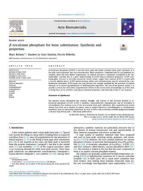 Β Tricalcium Phosphate For Bone Substitution Synthesis Andproperties Pdf