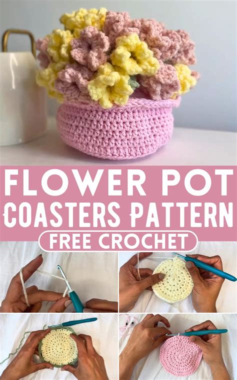 Adorable Crochet Flower Pot Coasters Pattern