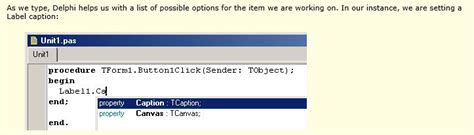 Windows Delphi 7 Enabling Automatic List Of Possible Options For