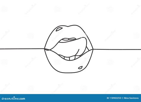 One Line Lips Isolated On White Continuous Line Female Lips Vector