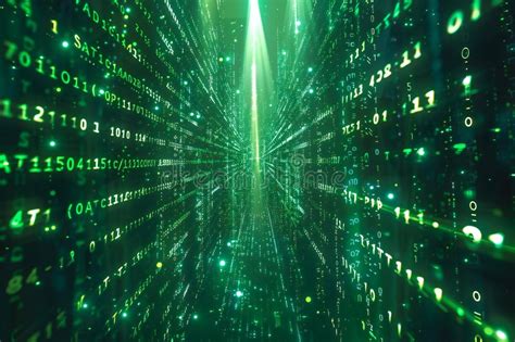 A Background Of Green Binary Code Particles Arranged In An Array That Creates The Illusion Of