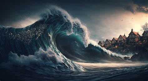 Premium Photo Tsunami At Sea Generative AI